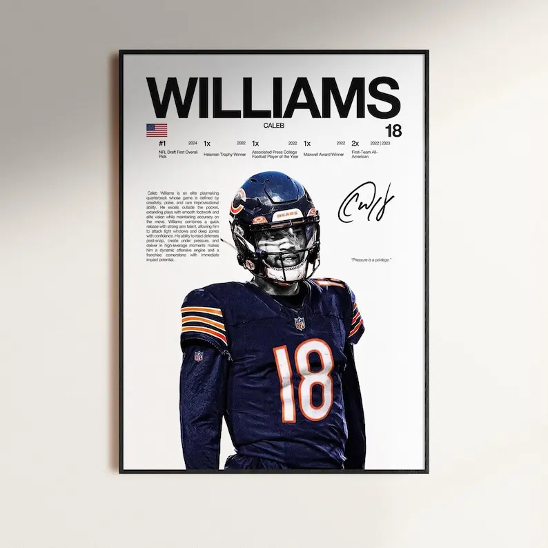 Caleb Williams Poster, NFL Wall Print, Football NFL Poster Print ...