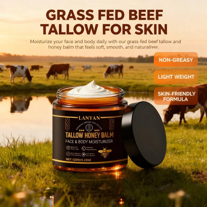 LANYAN Tallow and Honey Balm, Grass-Fed Beef Tallow for Skin | Face ...