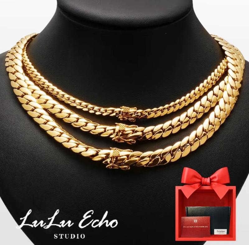 Men's Curb Chain Hip Hop Necklace Real Gold Plated Cuban Link Men Curb ...