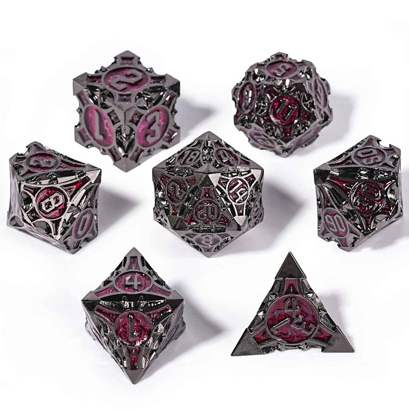 Multi-sided Dice Spiked Metal DND Dice Set Black Nickel Red & Black ...