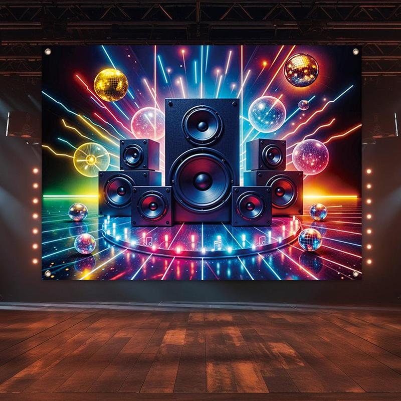 Music Festival Themed Backdrop, 1 Count Sound System Pattern Backdrop ...