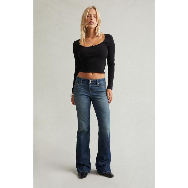 Pacsun Women's Jade Low Rise Bootcut Jeans Stretch Tinted Dark Blue ...