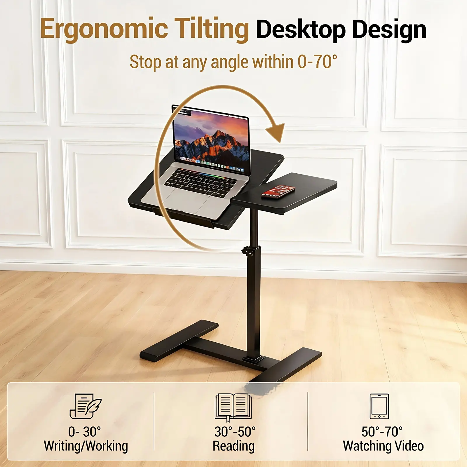 Gaomon-Bedside Table, Split Top Tilt Overbed, Height Adjustable Mobile ...