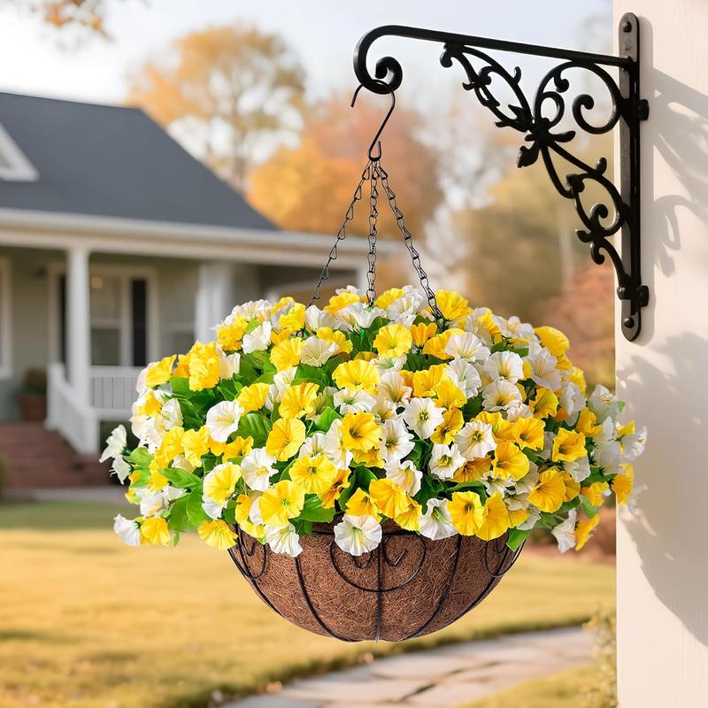 Artificial Hanging with Basket, Faux Silk Petunias Flower Arrangement ...