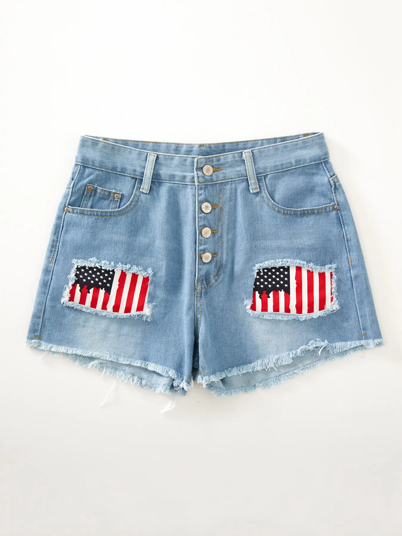Women's Summer Sexy Denim Shorts, Womenswear, Usa Flag Print, Frayed ...