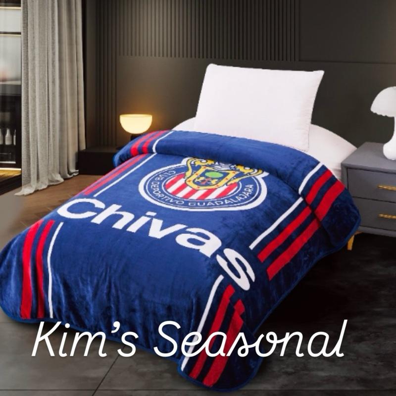 Chivas Twin Size Reversible Blanket - Blue with Red and White Stripes ...