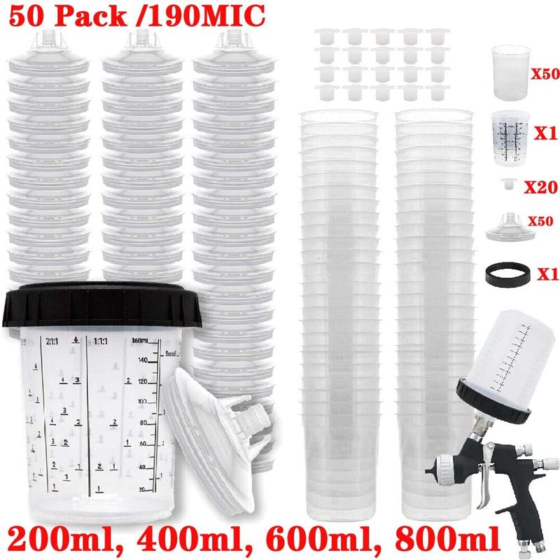 50 Pack SJPACK PPS Cups Disposable Paint Spray Gun Cup Liners and Lid ...