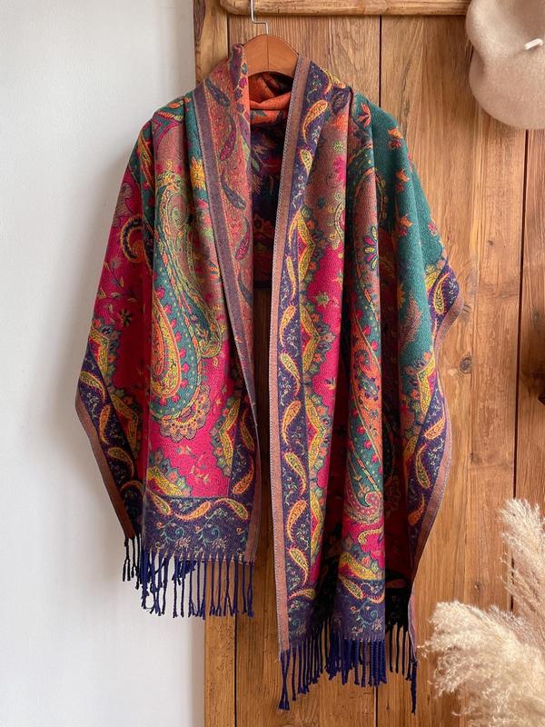 Paisley Print Tassel Decor Scarf, Boho Style Shawl for Women & Men ...