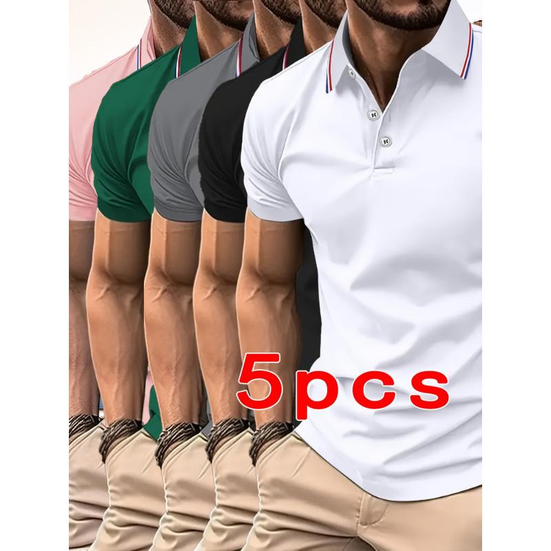 5pcs Men'S Summer Polo Shirts, Breathable Short Sleeve Casual ...