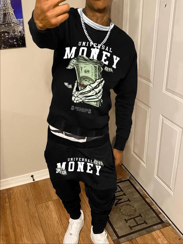 Two-piece Set Men's Letter Graphic Sweatshirt & Elastic Waist ...