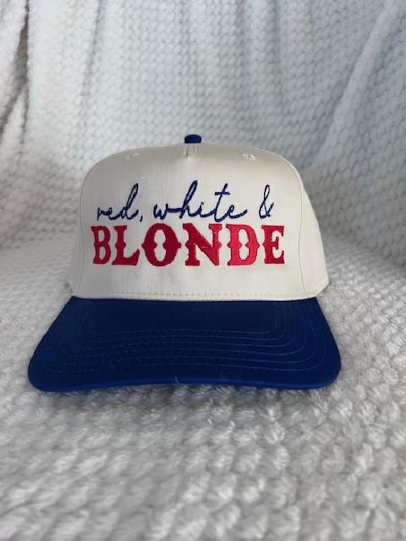 Red White & Brunette Trucker Hat –– 4th of July Patriotic Baseball Cap ...