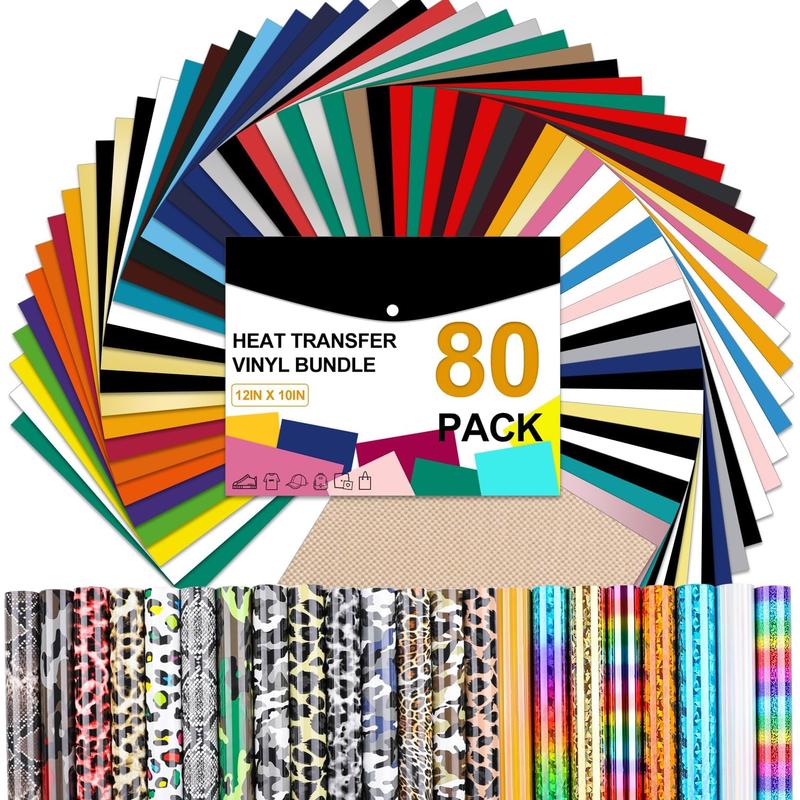 HTV Heat Transfer Vinyl Bundle: 80 Pack 12" x 10" Iron on Vinyl for T ...