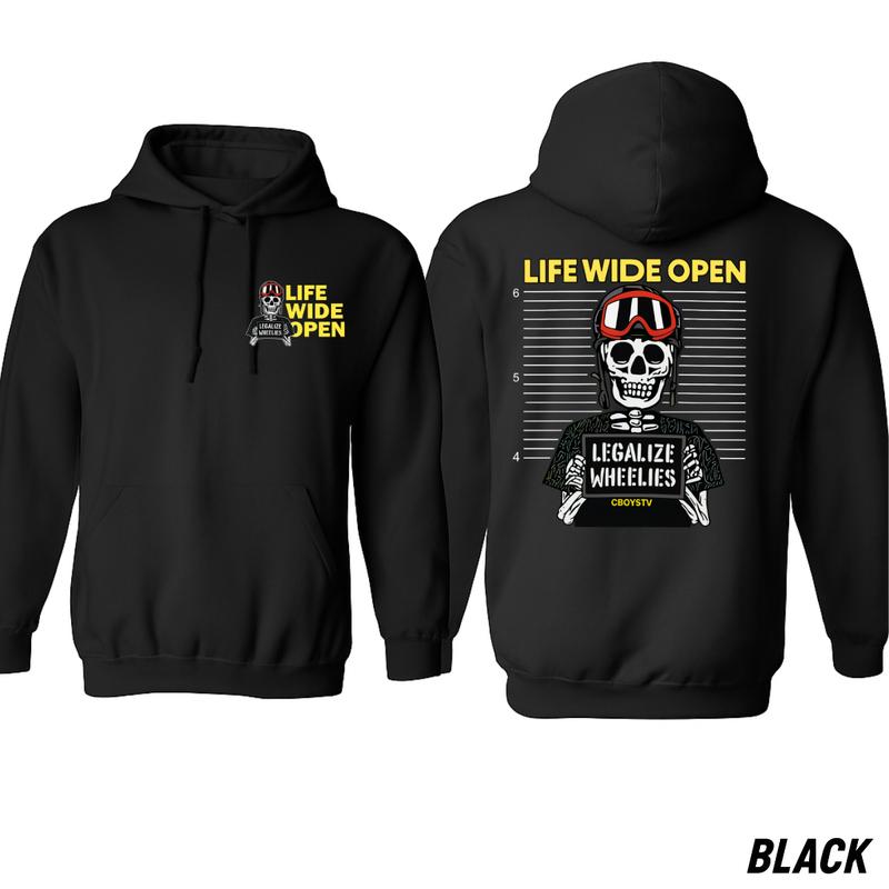 Life Wide Open Hoodie – Legalize Wheelies Skeleton Graphic, Streetwear ...