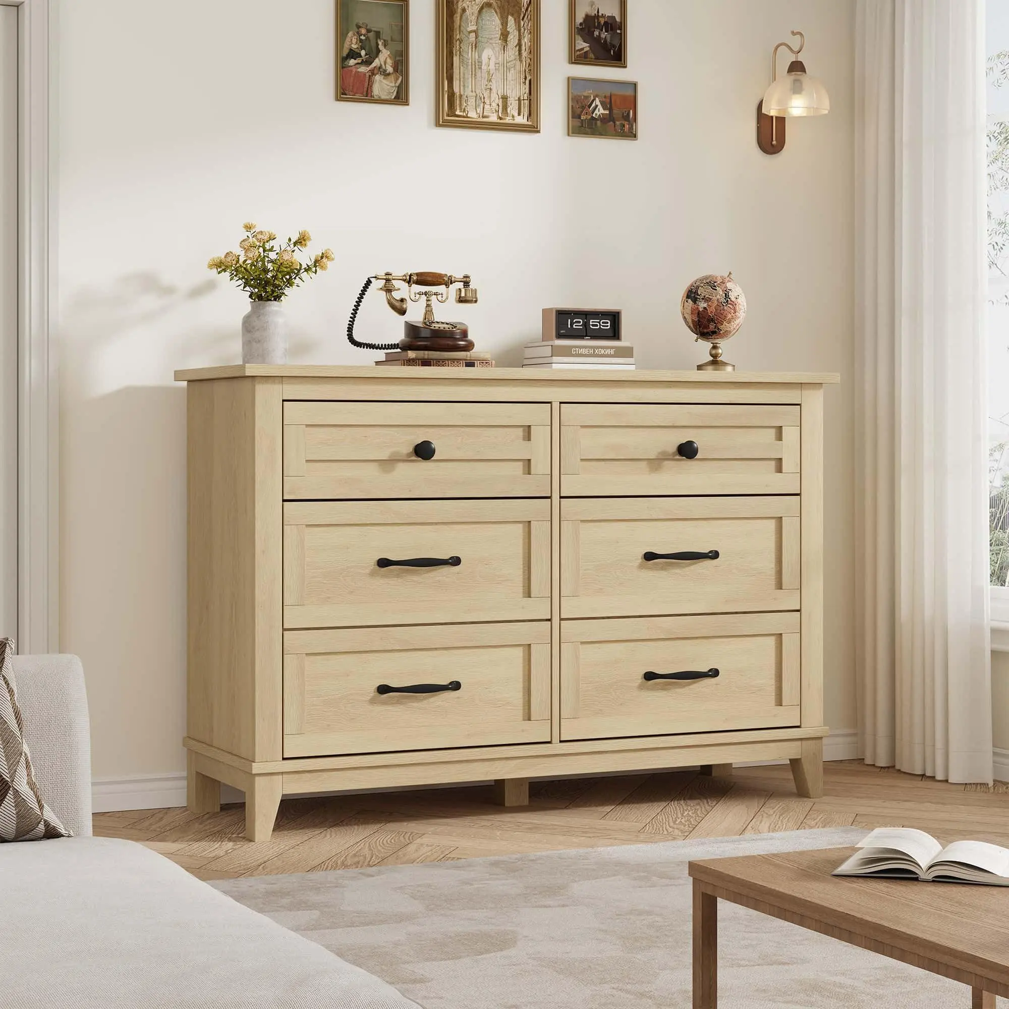 Gaomon 6-Drawer Dresser Set Bedroom, 47-in Wide Freestanding Natural ...