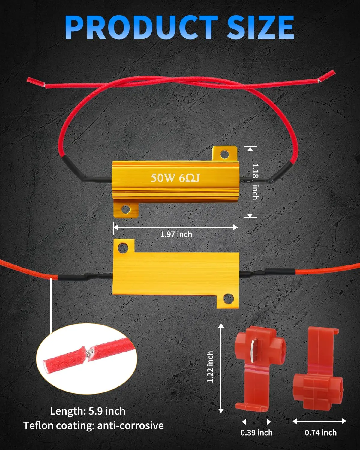50W 6 Ohm LED Load Resistors with Quick Wire Clips, Fix Turn Signal ...