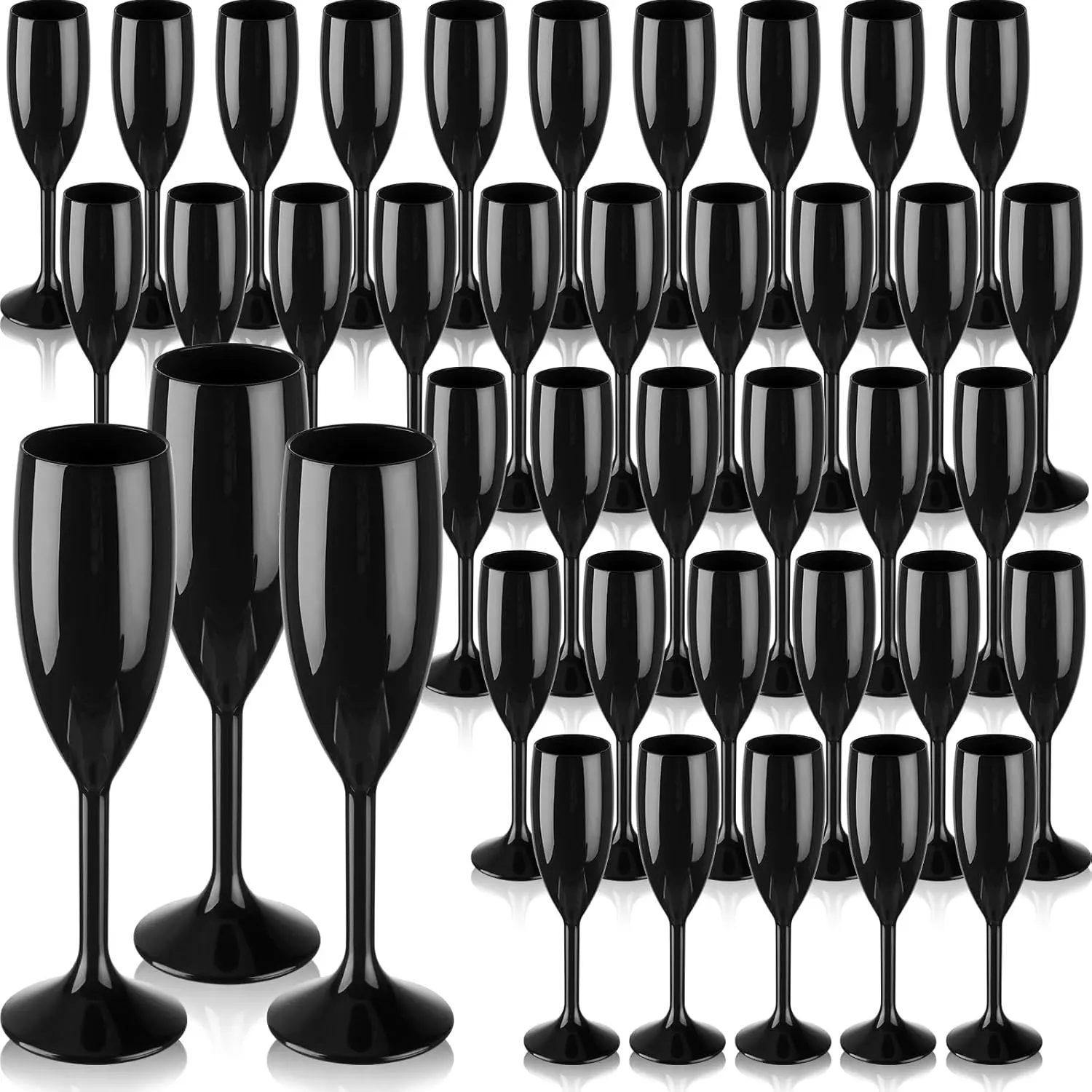40 Pack Black Acrylic Champagne Flutes Bulk 6 oz Unbreakable Reusable ...