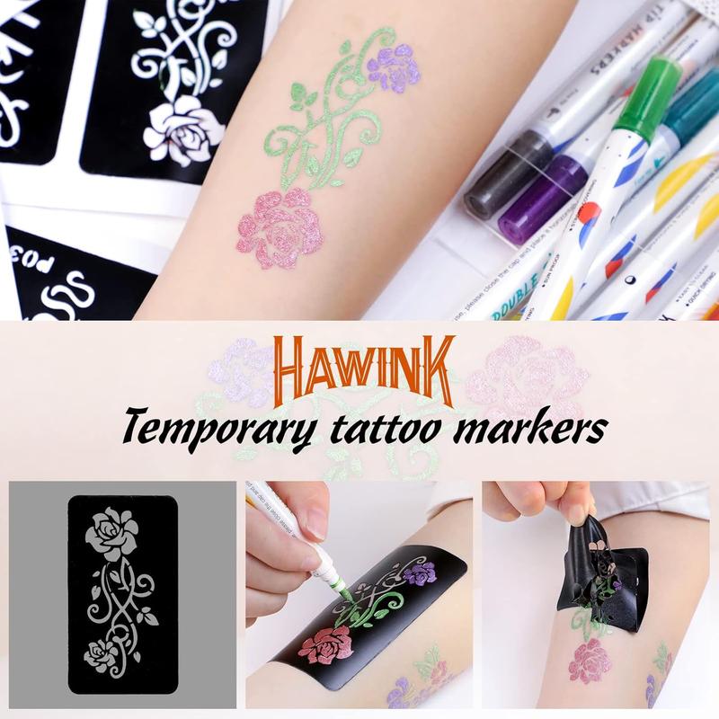Temporary Tattoo Markers for Skin, 10 Body Markers + 56 Large Tattoo ...