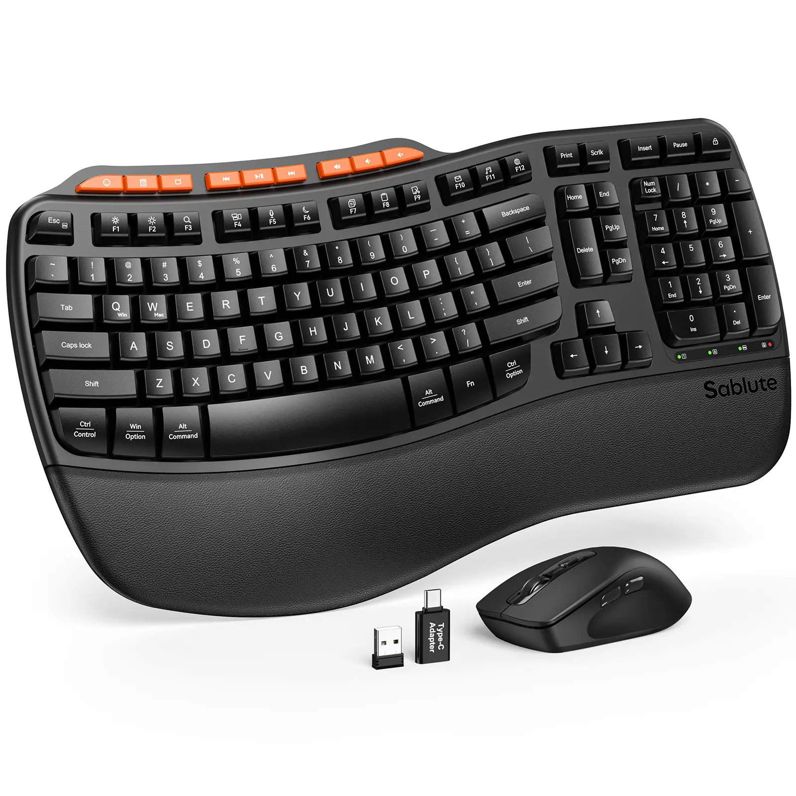 SABLUTE Wireless Keyboard and Mouse Combo, Ergonomic Wave Keys ...