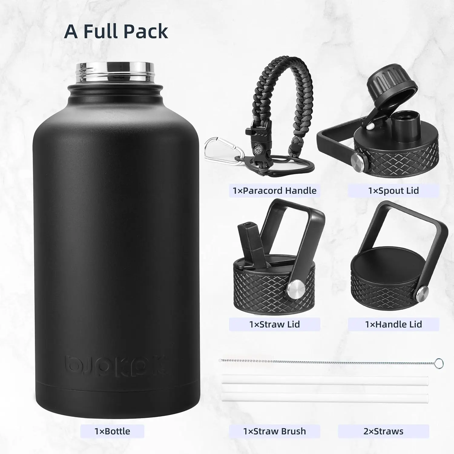 Half Gallon Insulated Water Bottles with Straw Lid, 64oz Large Water ...
