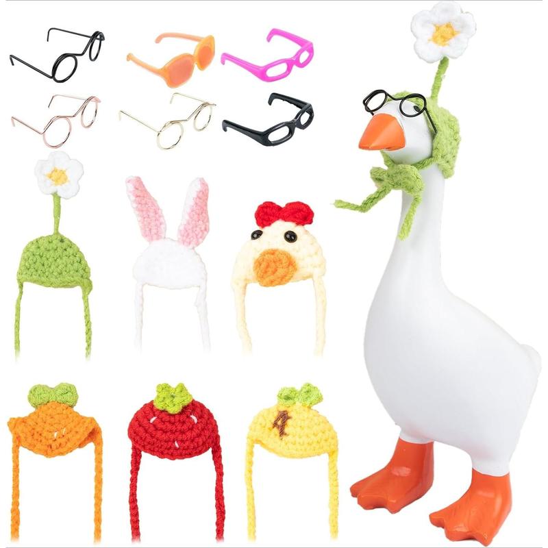 Desk Goose Outfits Mini Knitting Hats with Sunglasses 6 Set Small Desk ...