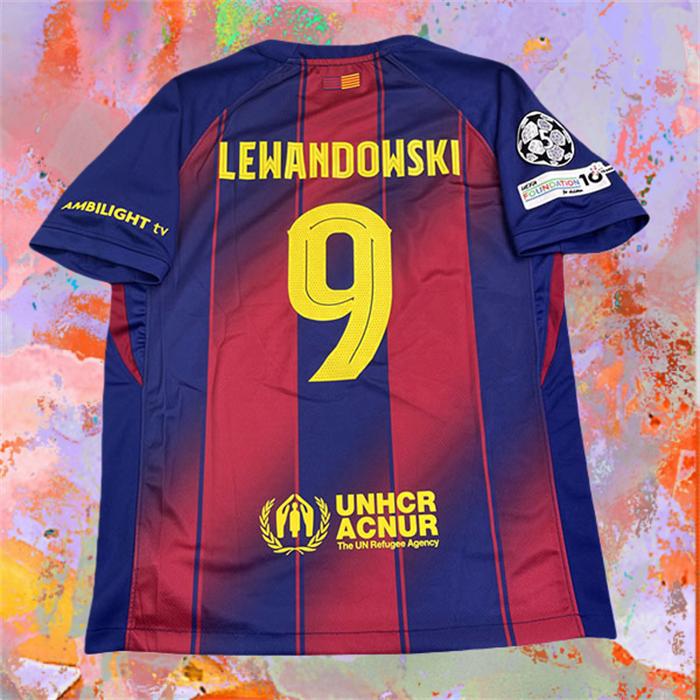 2025 2026 FCB Home Red Yamal #10 Lewandowski #9Short Sleeve Soccer Jersey