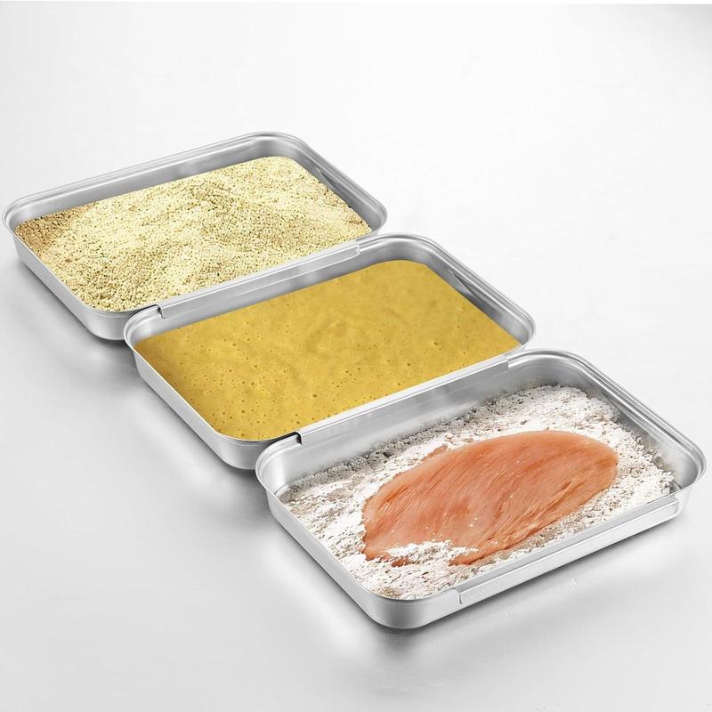 3 count Breading Trays Set, Large Breading Pans, Stainless Steel ...