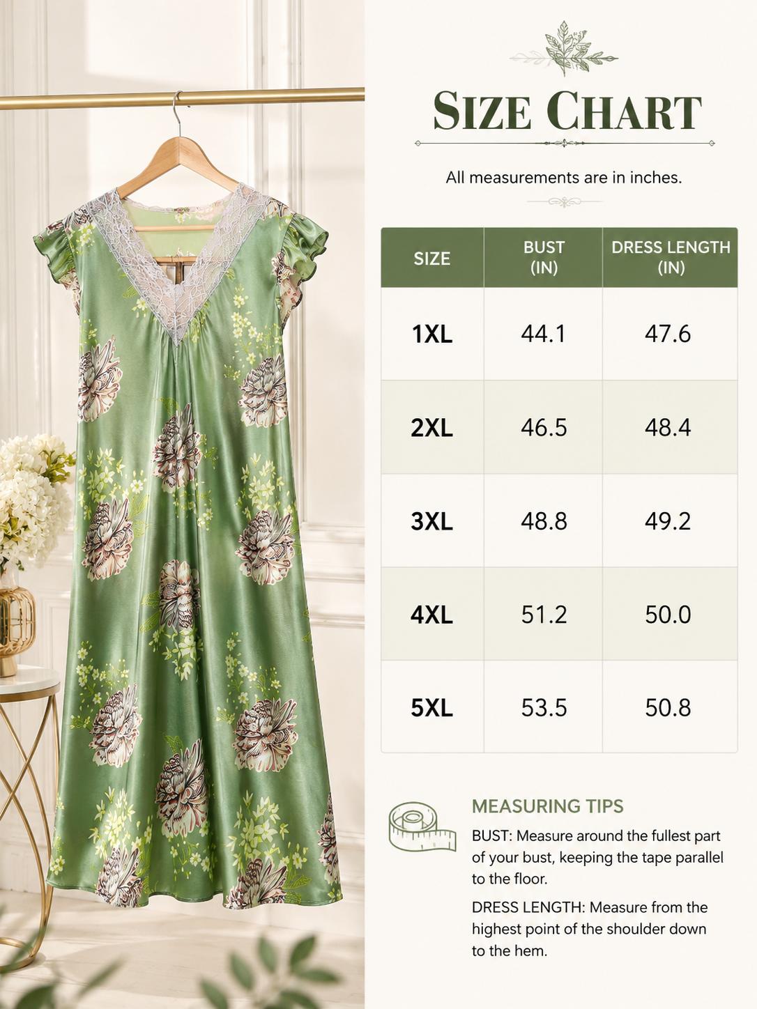Women's Feminine Floral Satin V-Neck Nightgown - Spandex-Blend, Plus ...
