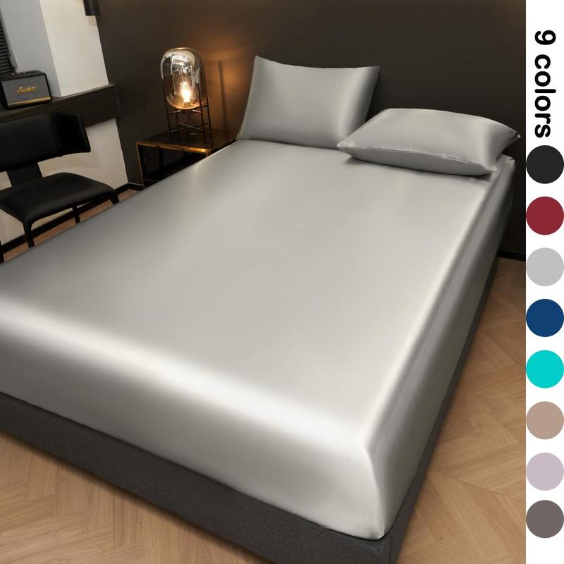 Solid Color Fitted Sheet & Pillowcase Set, Satin Bed Sheets, - TikTok Shop