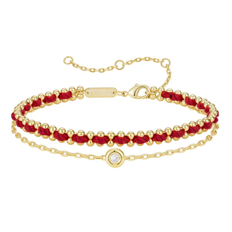 KissYan Double Layer Bracelet for Women, Adjustable Braided Cord ...