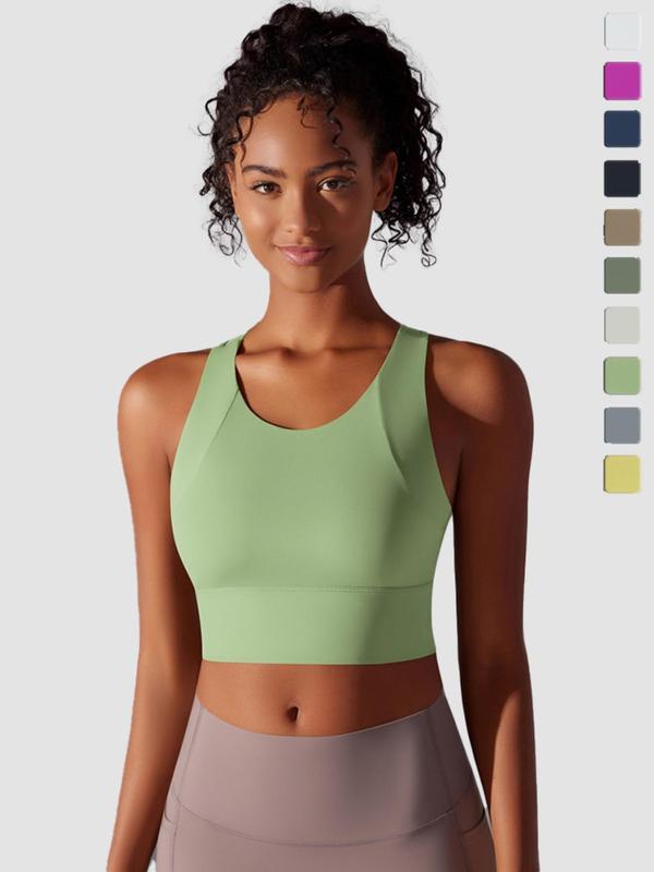 Women's Solid Color Sports Bra, Breathable Comfortable High Stretch ...