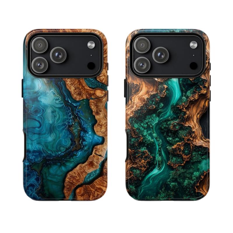 Teal Blue Wood Resin Marble Print Phone Case Compatible with iPhone 11 ...