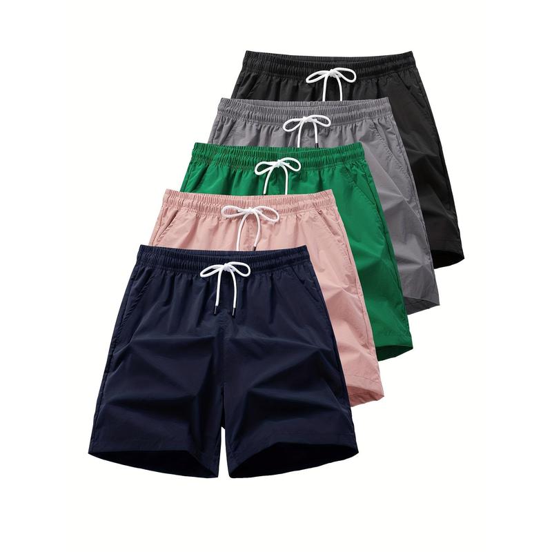 2024[5-pack Solid Color Casual Shorts] Men's 5-pack Set Of Solid Color ...