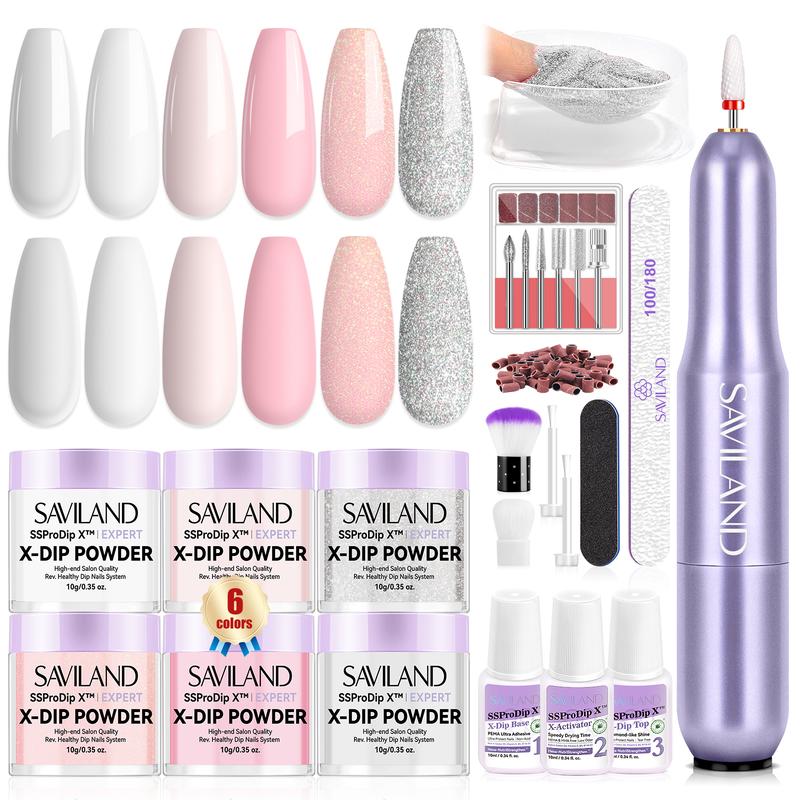 SAVILAND Dip Powder Nail Kit with Drill: 6 Color French Nail Art ...