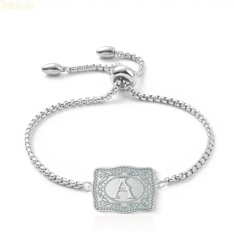 26 English Alphabet Belt Buckle Bracelet Embossed Copper Bracelet Belt ...