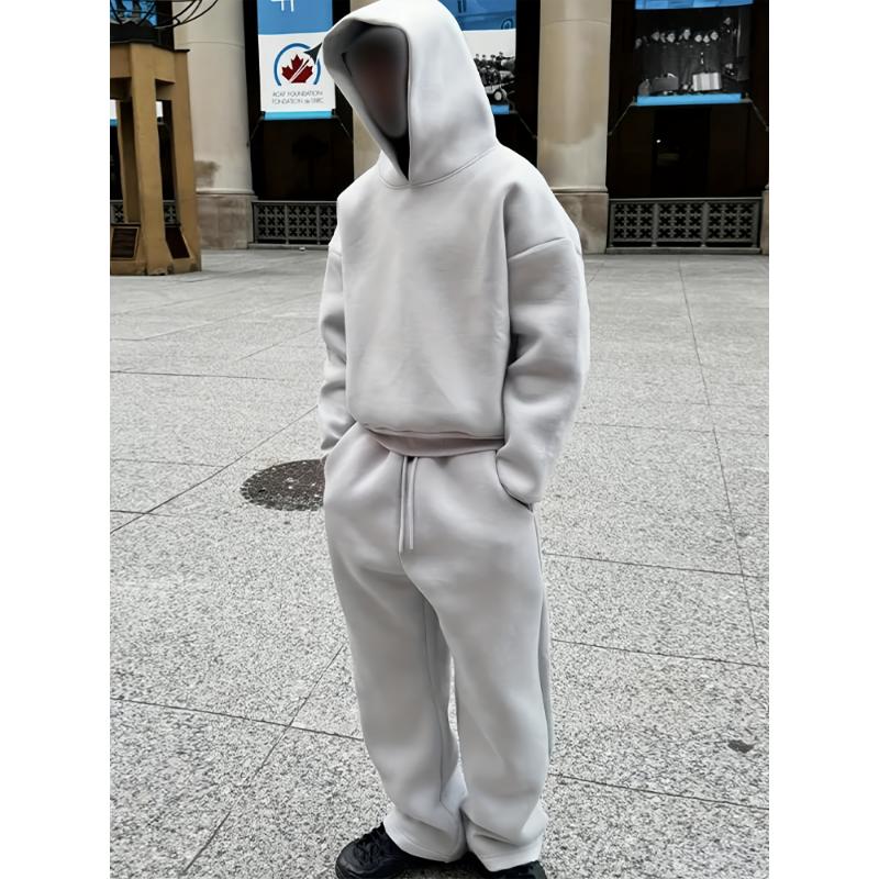 2pcs Men'S Polyester Tracksuit Set, Casual Hooded Sweatsuit, Solid ...