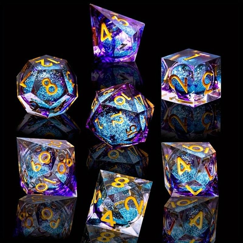 Purple Sand Core Galaxy Design Dice Set, 7 Counts/set Polyhedral Dice ...