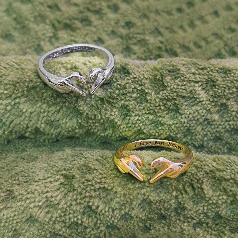 Adjustable Hand Heart Ring for Women & Men, Engraved Love Heart Ring ...