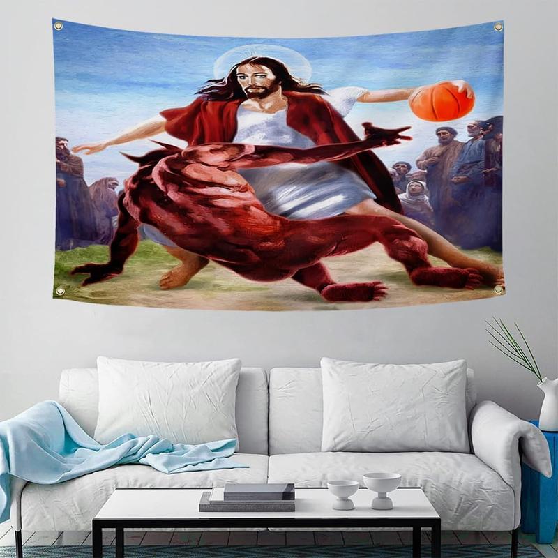Jesus In Basketball Tapestry Flag (3x5ft,Heavy Duty,150D Polyester ...