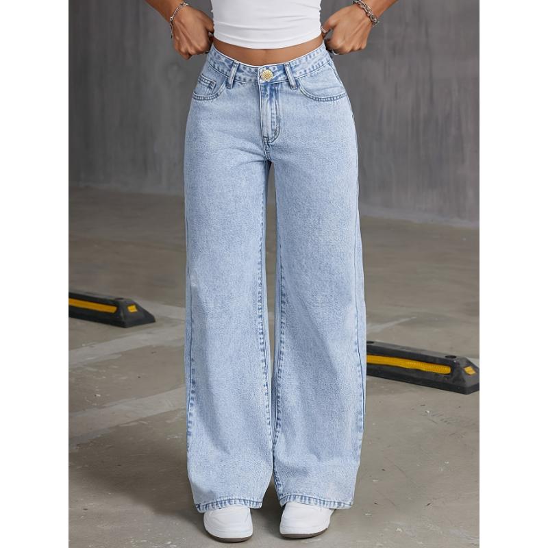 Classic High-Waisted Wide Leg Jeans - Women Jeans, Cotton Blend ...