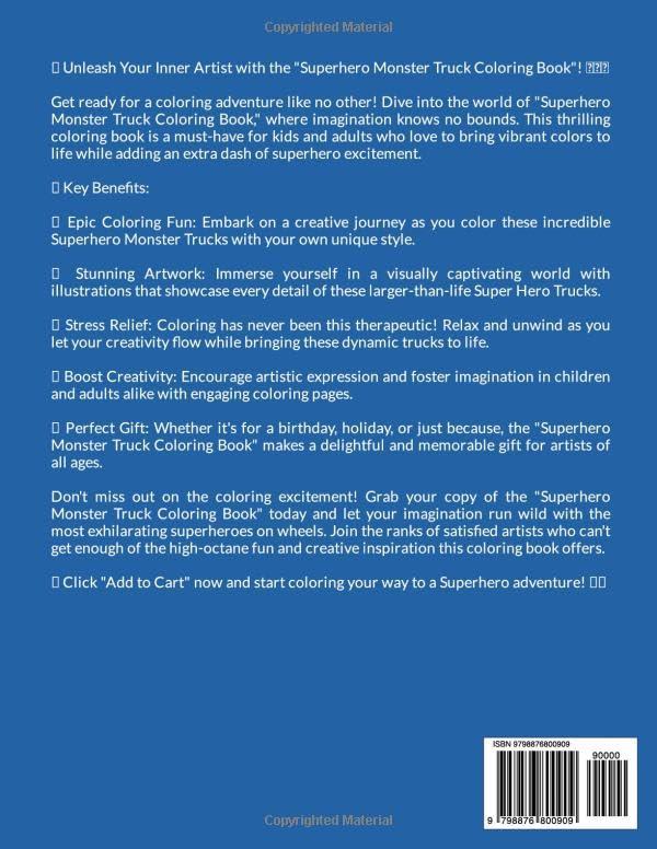 Super Hero Monster Trucks Coloring Book for Relaxation - TikTok Shop