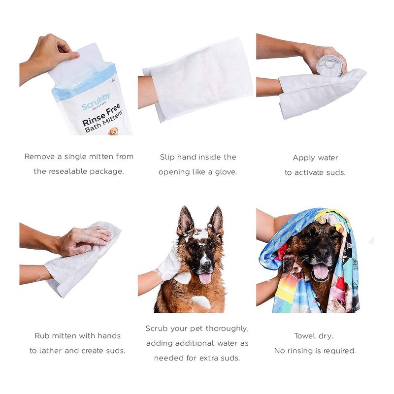 Rinse Free Shampoo Mittens for Dogs, Bath Wipes for Bathing and Washing ...