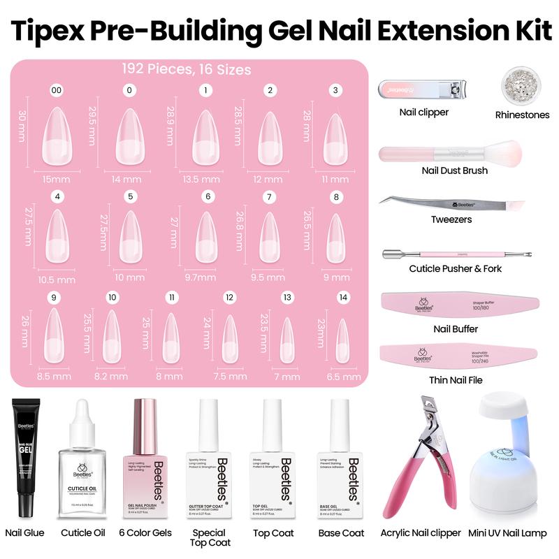 Beetles Tipex Nail Kit with Gel Polish, 192pcs Tipex Nail Tips with 6 ...