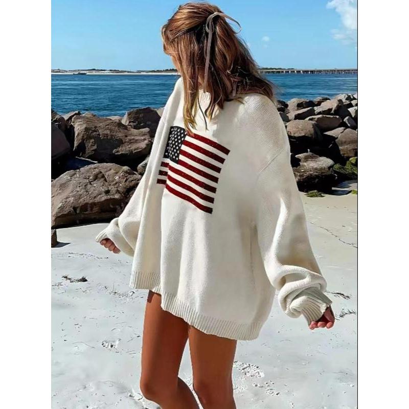 Women's Striped Print Drop Shoulder Crewneck Sweater, Street Casual Long Sleeve Round Neck ...
