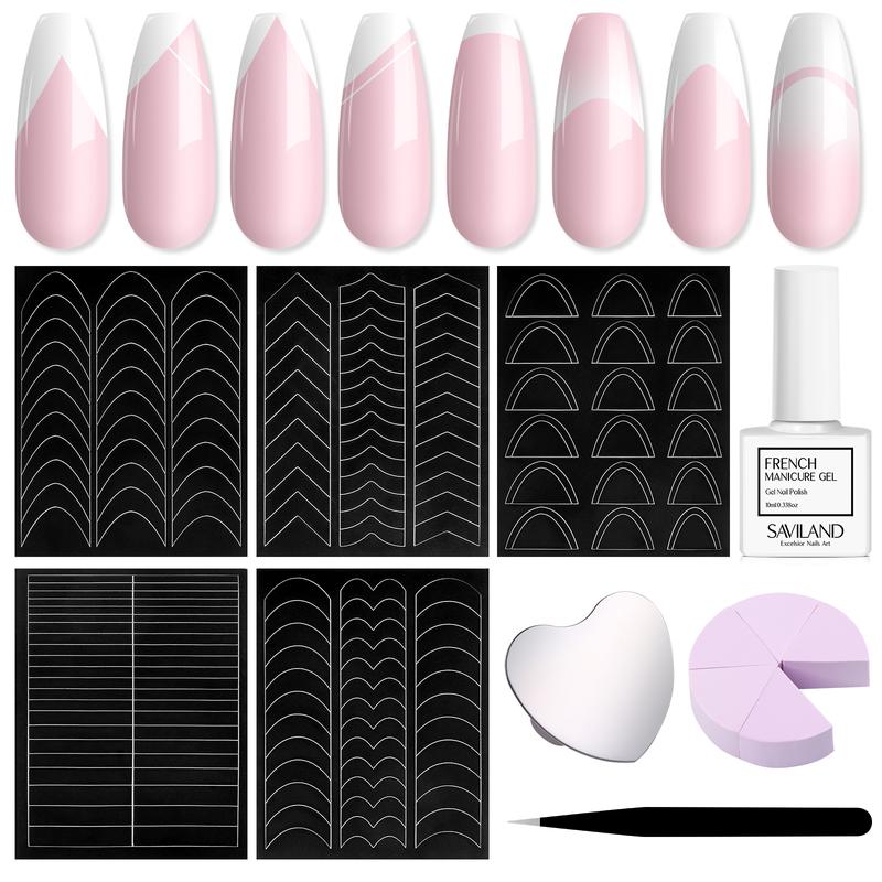 Saviland French Tip Nail Stickers: French Nail Stickers White Gel Nail ...