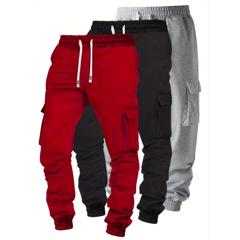 Plus Size Men's Jogger Pants 3-Pack - Casual Polyester Knit Fabric with ...