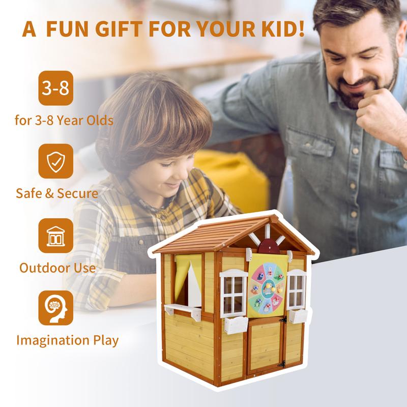 Outdoor Playhouse for Kids Wooden Cottage with Working Doors Windows ...