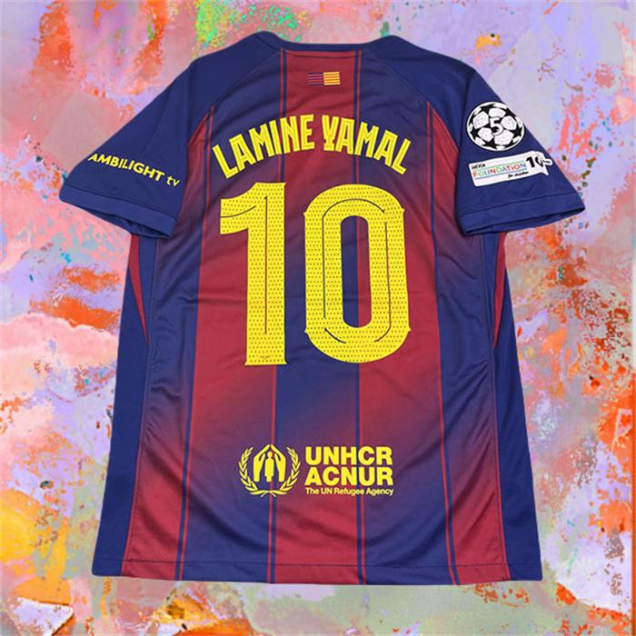 2025 2026 FCB Home Red Yamal #10 Lewandowski #9Short Sleeve Soccer Jersey