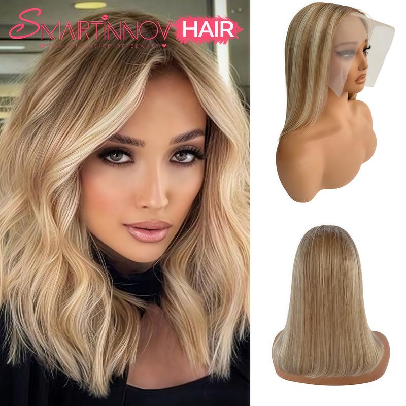 Blonde Balayage Bob Glueless & Traceless Wearable Wig | 180% Density Human Hair | 13x4 HD Lace ...