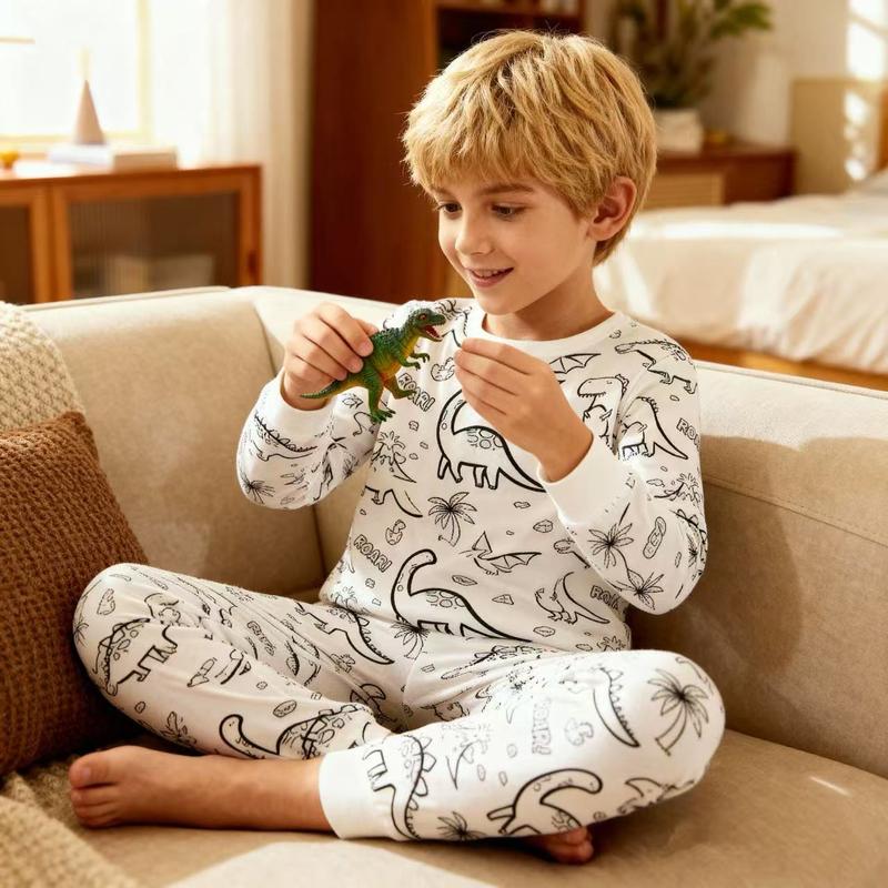 Kids Coloring Pajamas Set with Markers – Soft Bamboo Viscose Unisex PJs ...