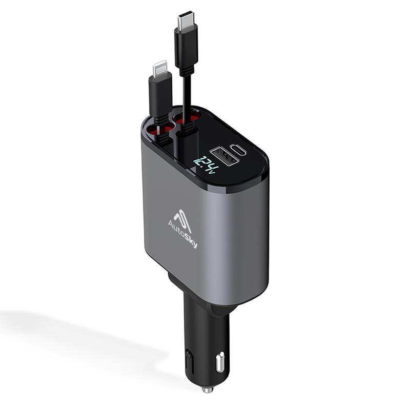 AutoSky 4 in 1 Retractable Car Charger with Fast Charge - USB-C ...